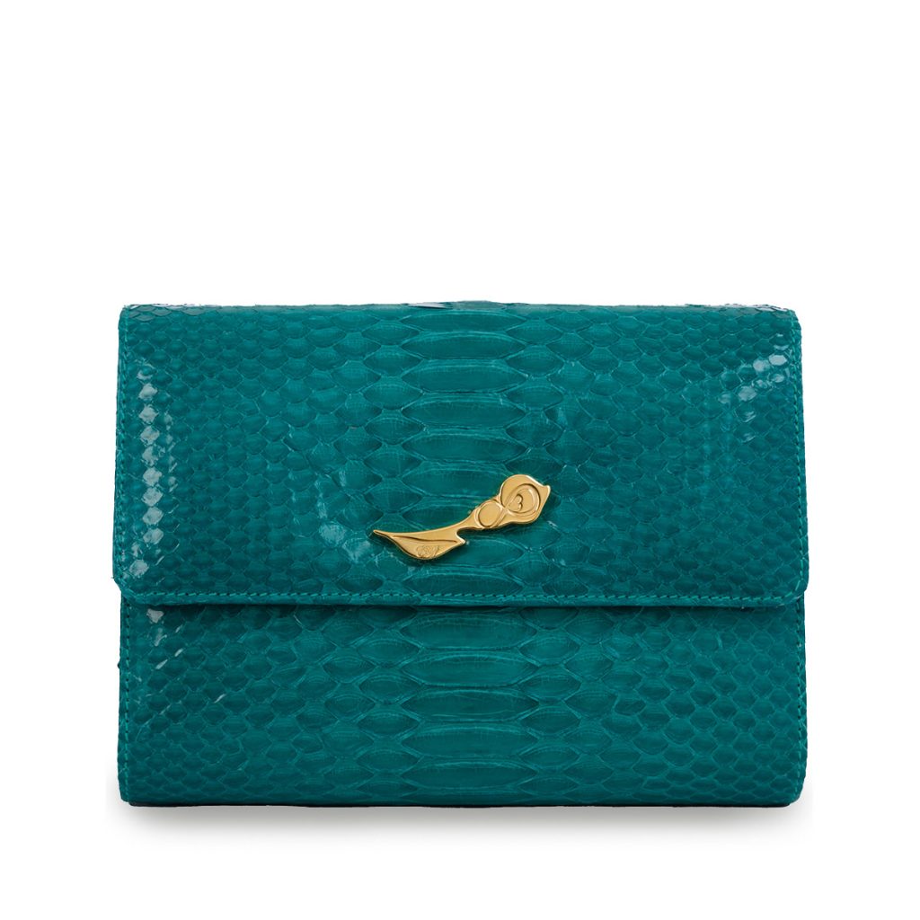 Lauren Teal Python Clutch – Cecy Handbags